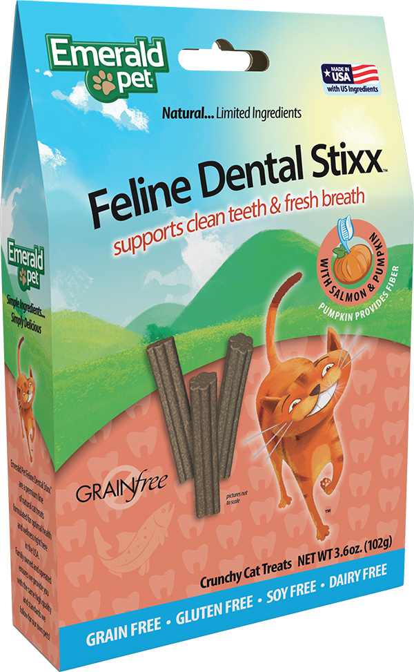 Emerald Pet Feline Dental Stixx Salmon & Pumpkin 102g Cat Treats ...